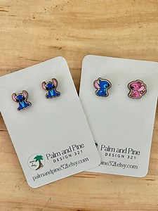 Blue Alien Stud Earrings: Hand-painted Ohana Jewelry - Etsy