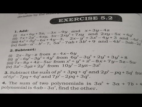 unit 5 polynomials ex 5.2 qNO 1 part 1 class 8 sindh text board