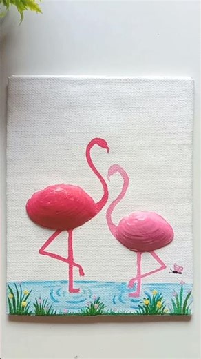 Unique Canvas Painting Ideas💗|Shell Flamingo Painting🎨|#art #painting #canvaspainting #diy #shorts