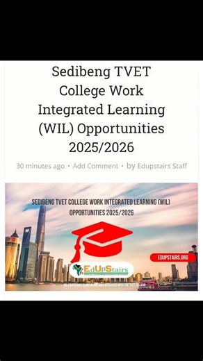 Sedibeng TVET College Work Integrated Learning (WIL) Opportunities 2025/2026 Transitioning from classwork to real workplace experience is often the biggest challenge for young graduates. If you studied at Sedibeng TVET College and completed your NATED or NCV (IT) qualification, this opportunity is specifically created for you. Are you ready for these Internships? Take the Internship Readiness Quiz Here! Track Your Daily Career Score here Create and Download your CV for these Graduate Internships