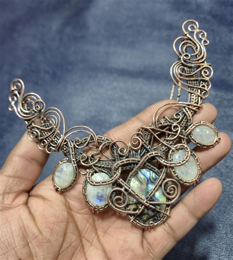 Abalone Shell & Rainbow Moonstone Wire Wrap Necklace Handmade Jewelry Copper Necklace for Gift - Etsy