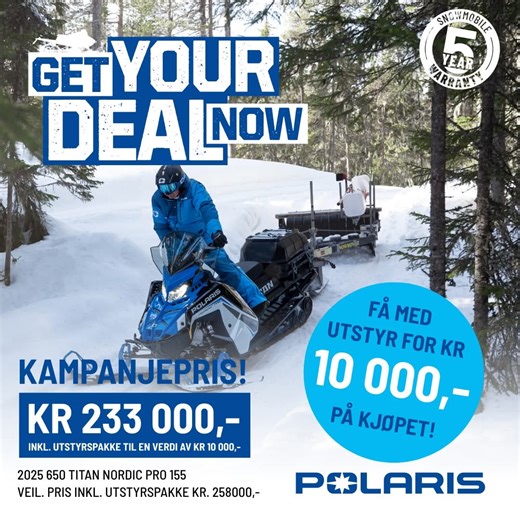 Vinterens deal er her! 🥳 Når vinteren stiller krav, leverer Polaris 650 TITAN Nordic Pro 155 💪 Bygget for nordiske forhold, klar for arbeid og klar for eventyr. ❄️ 🔗 Les mer og sikre deg din her: https://polarisracing.no/campaigns/650-titan-nordic-pro/ | Polaris Nordkapp