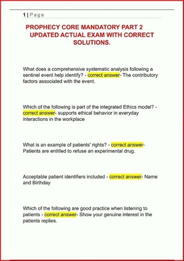 PROPHECY CORE MANDATORY PART 2 UPDATED ACTUAL EXAM WITH CORRECT SOLUTIONS1657 new video