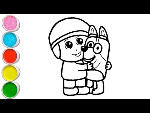 Cute Pocoyo Playing with Bluey Drawing, Painting and Coloring For Kids and Toddlers_ Child Art