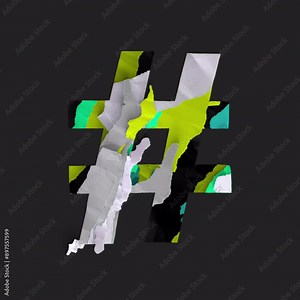 Animated shredded paper style hashtag symbol with embedded alpha for easy drag and drop. Part of a full collection of alphabet, numbers and symbols in the same style.