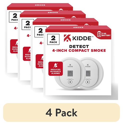 (4 pack) Kidde Battery-Operated Photoelectric Smoke Detector Alarm, 4-inch, Batteries Included, 2 Pack