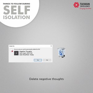 During the self isolation period, do not let negativity take control of you. Delete all the negative thoughts, connect with your inner being and inhale positivity! #SelfIsolation #DeleteNegativity #Positivity #Quarantine #Rediscover #LostPassions #Technology #EverydayExcellence #TaiwanExcellence #Innovation | Taiwan Excellence