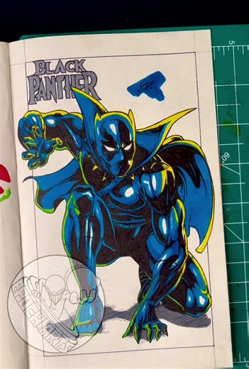 Black Panther One of the coolest characters ever created in Marvel. #blackpanther definitely deserves a well placed spot in my marvel book. Another comic great hero who represents a positive outlook on Black & African culture! Wakanda, forever. 🙅🏾‍♂️ #artbook #Marvel #marvelfanart #blackhistory