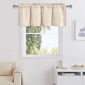 DWCN Valance for Windows, Basement Window Curtains Kitchen Window Valance, 12 Inch Curtains for Living Room - 1 Panel, 42 X 12 Inch, Beige