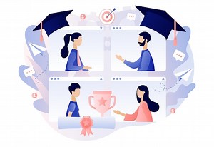 Premium Vector | Online graduation ceremony 2021 Graduates receive diplomas and communicate via video Online