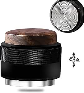 58mm Walnut Coffee Distributor & Hand Tamper, Adjustable Depth, Coffee Leveler Fits for 58mm, Professional Espresso Hand Tampers (Black)