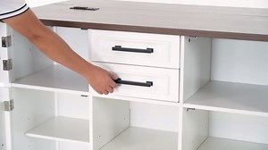 55" Kitchen Island with Power Outlet & Drop Leaf, Rolling Island Table on Wheels with 4 Cabinets and 2 Drawers, Kitchen Island Cart with Spice Rack & Towel Rack, Black