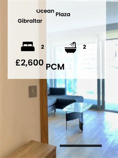 TO LET | Grand Ocean Plaza, Ocean Village Live the Ocean Village lifestyle in this beautifully presented 2-bedroom, 2-bathroom apartment in one of Gibraltar’s most sought-after developments. Step inside and enjoy: Spacious open-plan living & dining area Large private terrace with stunning Rock views Two bright double bedrooms with fitted wardrobes Modern finishes & abundant natural light Allocated private parking Exclusive lifestyle benefits: Enjoy access to Ocean Village’s resort-style swimming