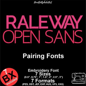 Raleway and Open Sans Mini Satin Stitch Embroidery Font Pairing, 7 Sizes 7 Formats, 7 Native BX Font, Machine Embroidery Design Font Pairing - Etsy