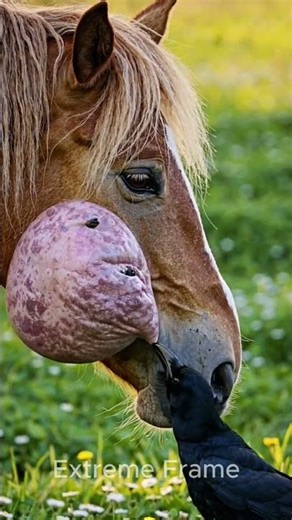 The bird is trying to help the horse cope with the infection #ai #shorts #birds #horse