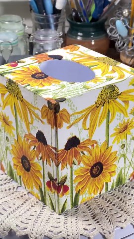Handcrafted Decoupage Tissue Box Cover: Spring Summer Fall Sunny Delight Yellow Sunflowers Grassy Meadow Cone Flowers - Etsy