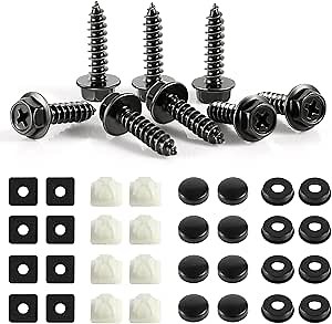 40Pcs License Plate Screws Kit, Premium Rustproof License Plate Bolts, Anti-Theft Security Screws Bolts, Compatibility for Most Fastening License Plates, Frames and Covers(Black)
