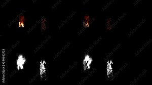 Burning font. Burn fire word text with flame and smoke on black background with alpha channel.