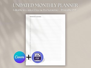 Monthly Planner Page: Flexible Undated Layout (printable PDF, Canva Editable) - Etsy
