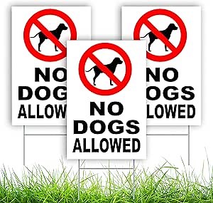 3 PC No Dogs Allowed Signs with Stake - 8 x 12 Coroplast Double Sided Keep Off Grass Sign