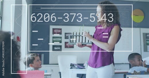 Teacher rotating test-tube rack in science lesson, overlay updating each second and engaging class