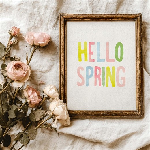 PHYSICAL PRINT Hello Spring Wall Art Poster, Spring Hosting Decor, Pastel Spring Decor, Watercolour Spring Sign, Coquette Room Decor - Etsy