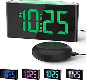 Mesqool Wake Up on Time: Vibrating Alarm Clock with Bed Shaker, Loud Sound & Color Display – USB Charging, 8-Color Light, Battery Backup – Great for Heavy Sleepers, Seniors & Hearing Impaired