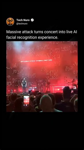 Tech Nuro on Instagram: "Massive Attack blended music with technology in a groundbreaking way. Their latest concert used AI-driven facial recognition to capture audience faces in real time and project them onto giant screens. The result was an interactive, futuristic experience that pushed the boundaries of live performance and showed how AI is transforming entertainment. All rights reserved to the original creator. For credit or removal requests, please contact me via direct message."