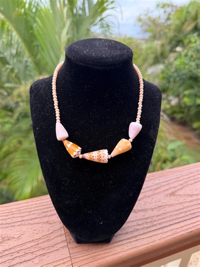 Pink Beaded Multi Cone Shell Necklace (16in) - Etsy