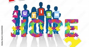 Animation of children holding autism letters over hope text formed with puzzles