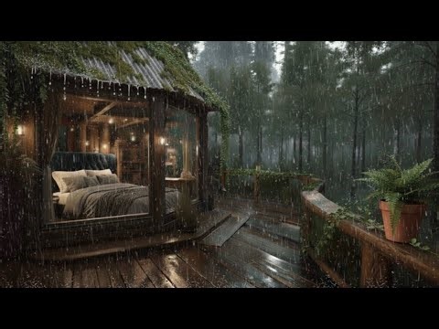 Peaceful Rain Cabin by the Lakeside Forest🌧️🌲Raindrops & Thunder | Ideal Ambience for Sleep & Relax