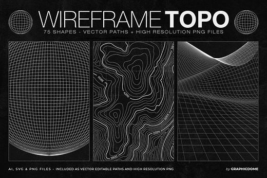 75 Wireframe Topo Elements Vectors, an Object Graphic by Graphicdome