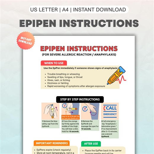 Epipen Instructions One Page Guide, Anaphylaxis Emergency Steps, Severe Allergy Action Plan, Epinephrine Auto-injector Printable PDF - Etsy