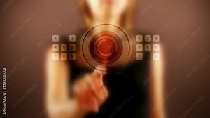 Young female logging into futuristic operating system