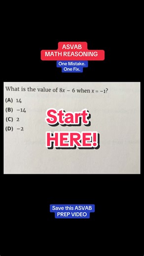 ASVAB math practice. Learn how to evaluate expressions with negative numbers. Most ASVAB mistakes come from sign errors. Practice substitution and order of operations to raise your score. Follow for daily ASVAB math drills. #asvab #asvabmath #asvabprep #asvabstudy #8keffect