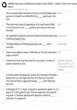 Awwa Operator CertificATIon Study Guide 4th Edition By Kenneth D Kerri Water Treatment TEST BANK