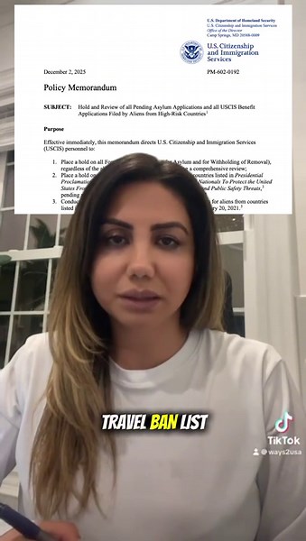 🚨 BREAKING IMMIGRATION UPDATE USCIS has just issued a new memo with immediate and serious effects on thousands of applicants. Here’s what you need to know: • All asylum applications are now on hold — no interviews, no decisions, no movement. • If you’re from one of the 19 travel-ban countries, USCIS is pausing all immigration benefit requests — including green cards, citizenship, and work permits. • Some applicants even had their oath ceremonies canceled after the memo was released. • USCIS wil