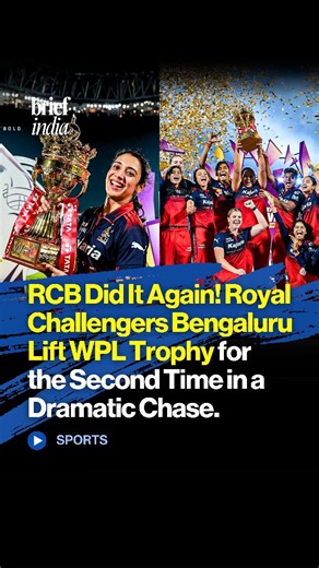 The Brief India on Instagram: "Royal Challengers Bengaluru Clinch Second Women’s Premier League Title After Thrilling Final. Royal Challengers Bengaluru lifted their second WPL trophy after defeating Delhi Capitals in a high-scoring final, sealing the match with a composed chase to script another historic win. Led by captain Smriti Mandhana, RCB showcased consistency throughout the season, blending experience with emerging talent to dominate key moments on the big stage. The victory cements RCB’