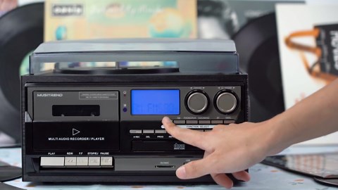 Record Player with Bluetooth Turntable 3 Speed Vinyl Playback CD Cassette USB SD Input AM FM Radio Built in Stereo Speakers Remote Control for Living Room Bedroom or Office