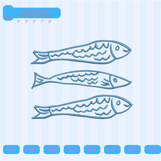 Three Fish Embroidery Design Pes, Hand Drawn Sardines Embroidery File for Sweatshirt, Nautical Digital Embroidery, Pes Dst Emb Jef Files - Etsy