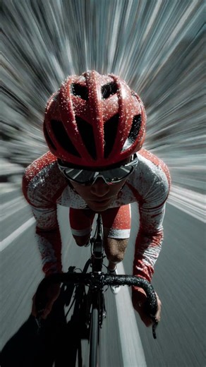 ciclista pelirrojo baja a gran velocidad una carretera, sensación de velocidad y vértigo