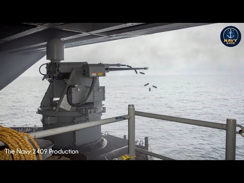 • USS George H.W. Bush — MK38 Machine Gun at Sea Fire Drill | Raw Footage | NAVY 2409