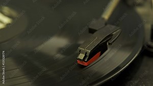 Music turntable. Old vinyl record player turning, needle on vinyl record, 4k