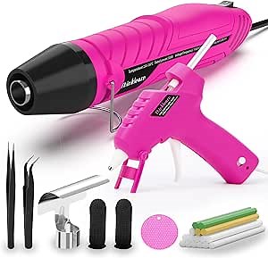 ThinkLearn Heat Gun - Mini Heat Gun for Crafting with 300W, Dual Temp Heat Gun 482°F-662°F, Fast Heat Hot Air Gun&Glue Gun Set with Nozzle, for DIY Craft Embossing Candle Making Shrink Wrapping (Pink)
