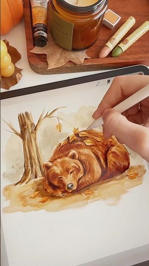 Draw with me 🐻🍂 Realistic Watercolor Brushes for Procreate ✏️ #procreate #watercolor #digitalart