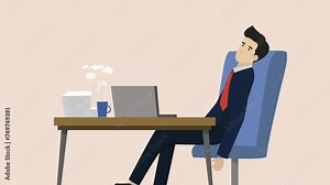 Exhausted and fatigue from hard work, stressed or anxiety from unhealthy work or depression and burnout, animated footage of businessman exhausted due to work and low battery symbol.
