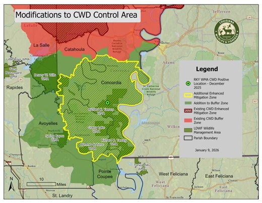 Declaration of emergency issued by LDWF after CWD found in Concordia Parish