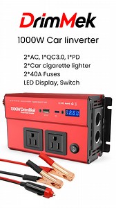 1000W Power Inverters for Vehicles - 12v DC to 110v Car Inverter with Dual AC Outlets, 3.0A USB-C Car Cigarette Lighter Battery