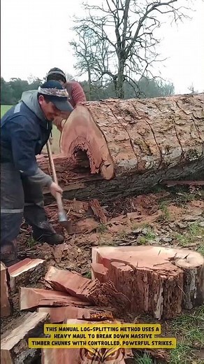 Splitting Large Logs using a Manual Maul Axe - Good Tools and Machinery in Daily Work