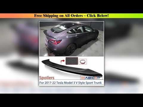 MAGICKIT For 2017-2022 Tesla Model 3 V Style Sport Trunk Lid Spoiler Wing Carbon Fiber Look CAR